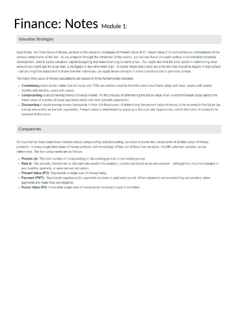 Finance Notes Baylor OMBA | PDF