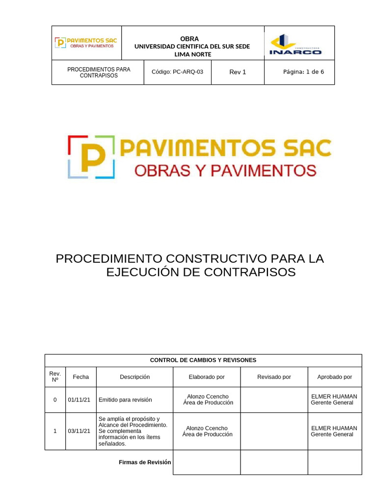 Procedimiento Constructivo para Contrapisos-Pavimentos Sac | PDF | Hormigón | Cemento