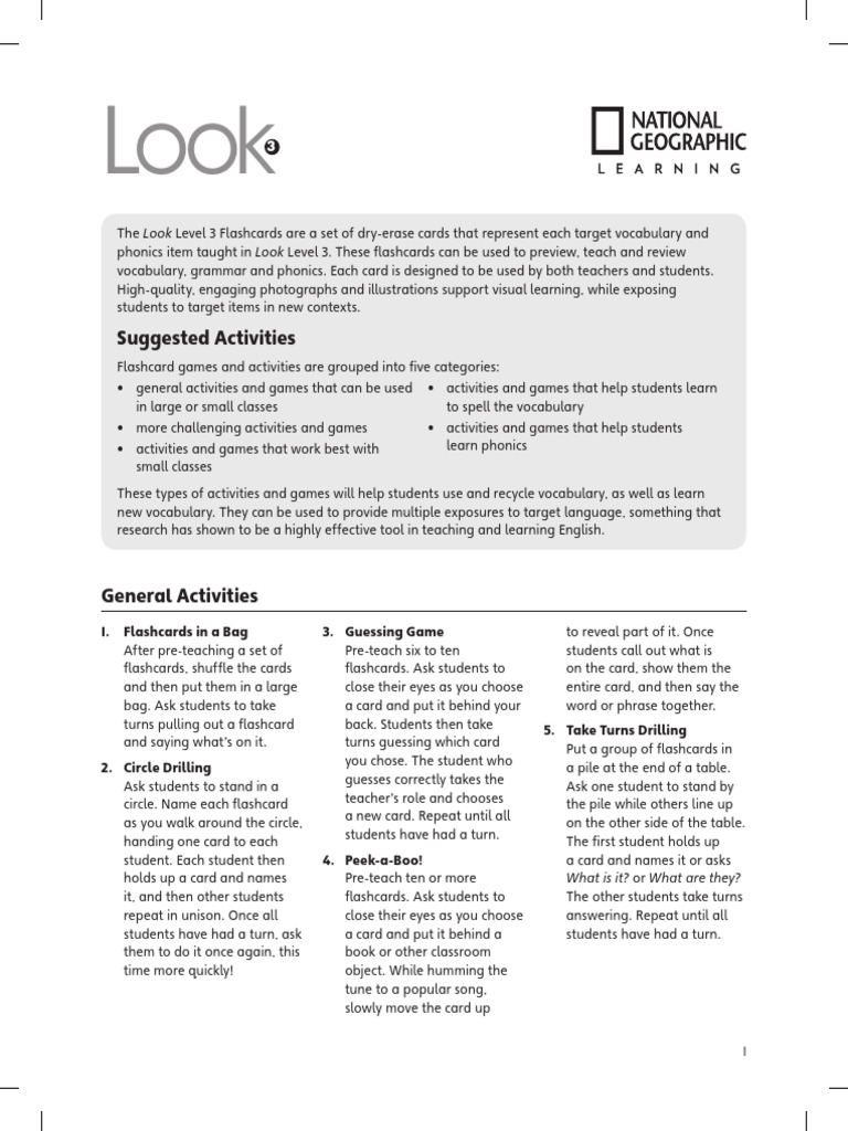 Look Level 3 Flashcard Activities | PDF | Phonics | Vocabulary