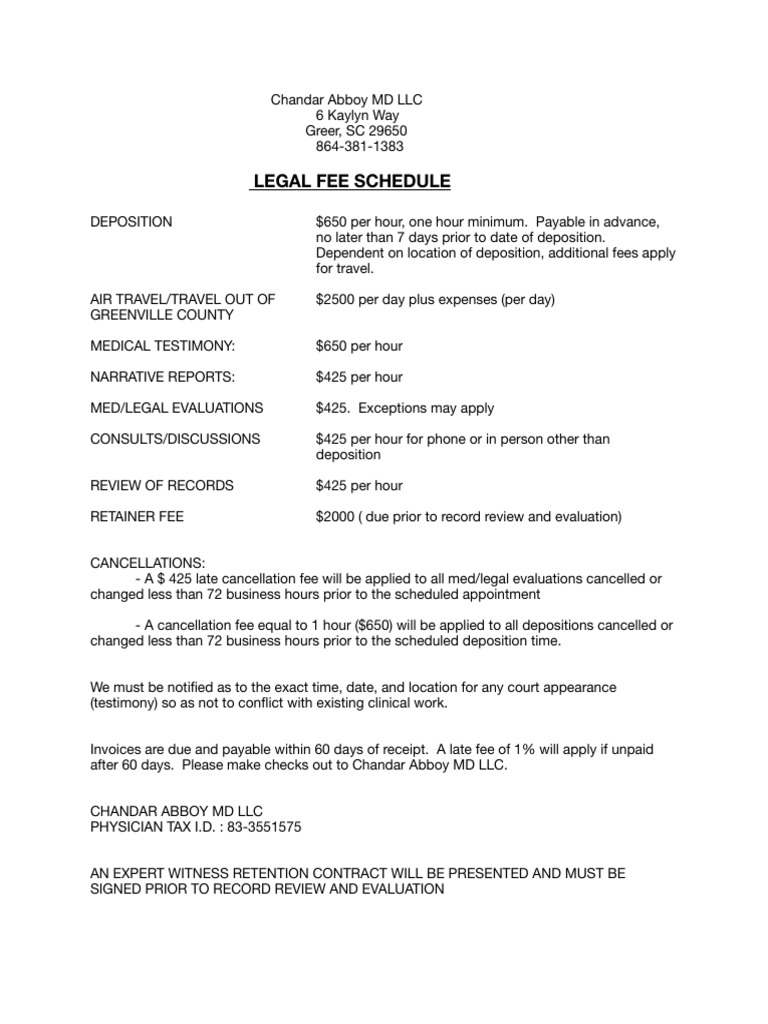 Expert Witness Fee Schedule | PDF