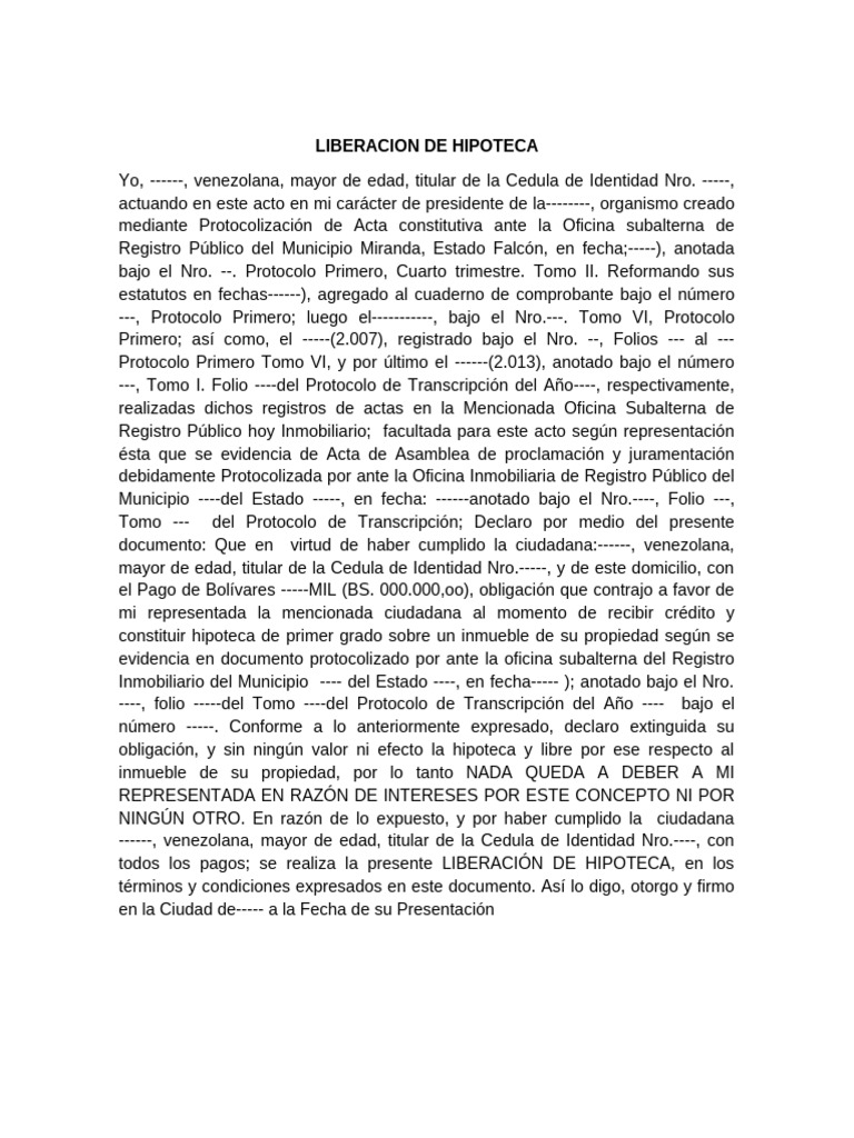 Modelo Liberacion de Hipoteca | PDF