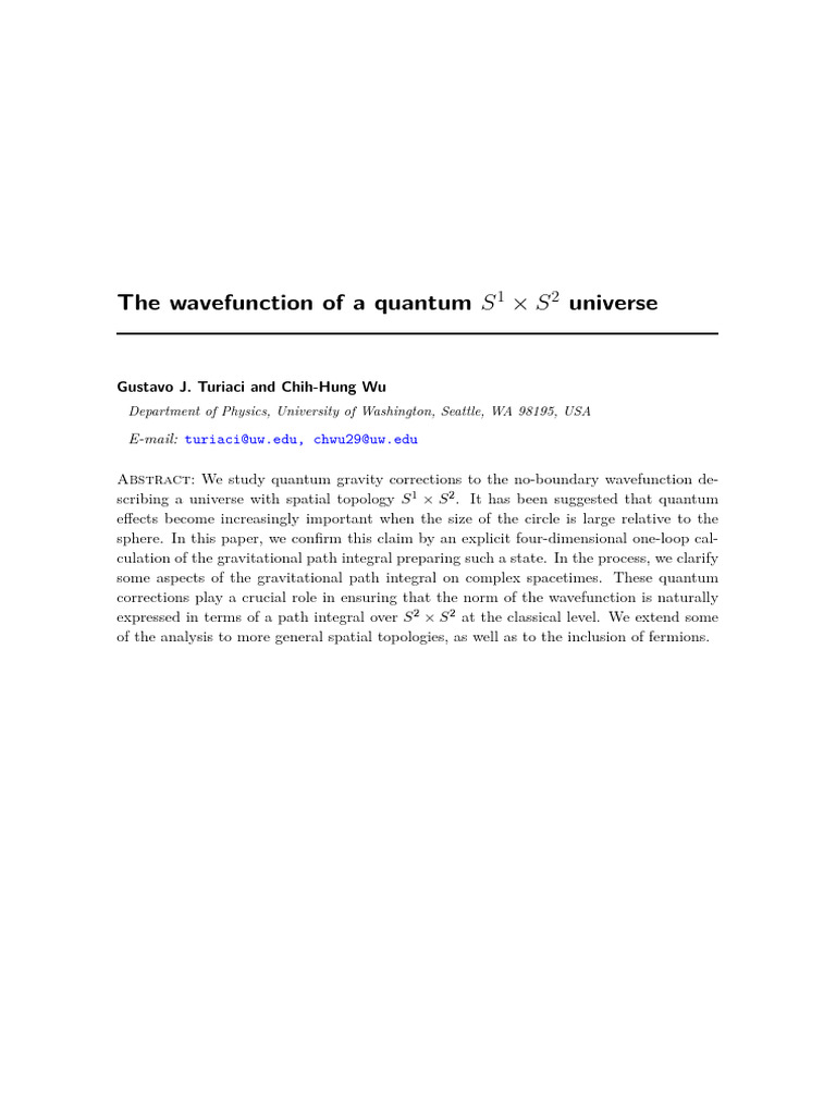 2503 - The Wavefunction of A Quantum S1xS2 Universe | PDF | Black Hole | Universe