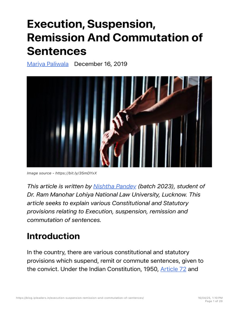Execution, Suspension, Remission and Commutation of Sentences | PDF ...