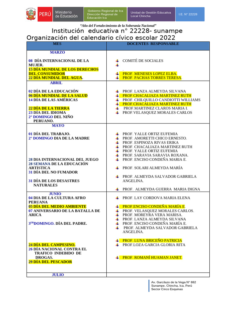 Calendario Civico Escolar - 2022 | PDF | Observancias