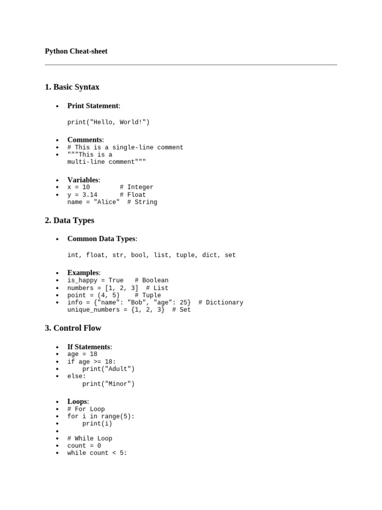 Essential Python Cheat Sheet Guide | PDF