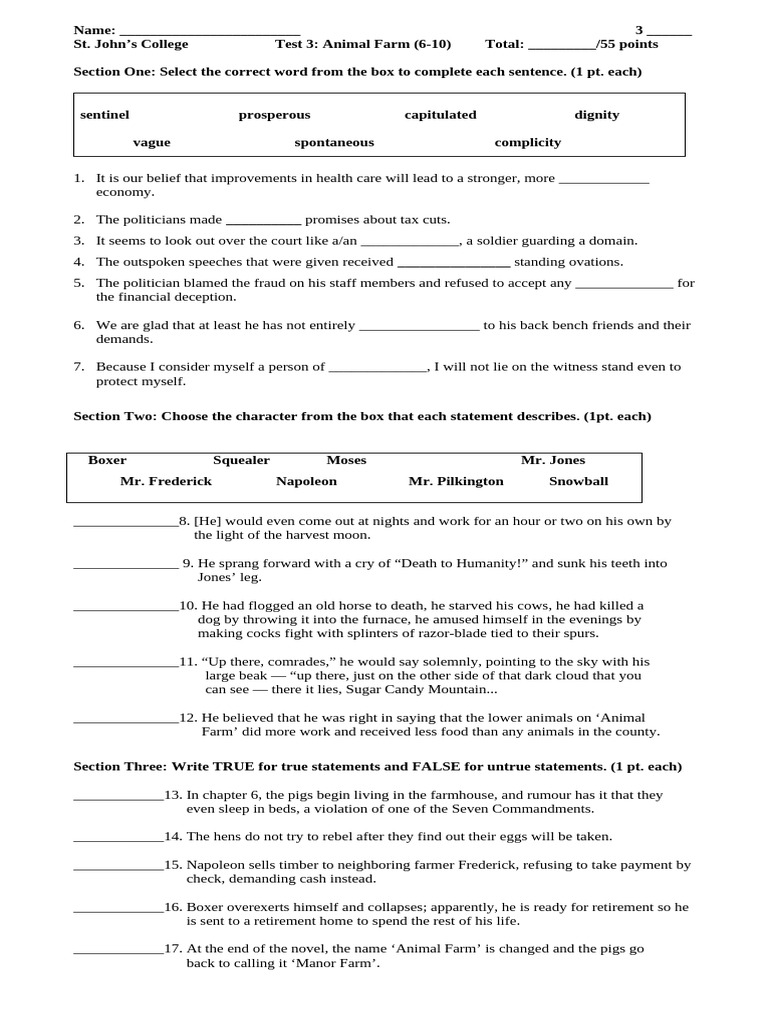 3rd From Test 2 - Animal Farm Chps. 6-10 | PDF