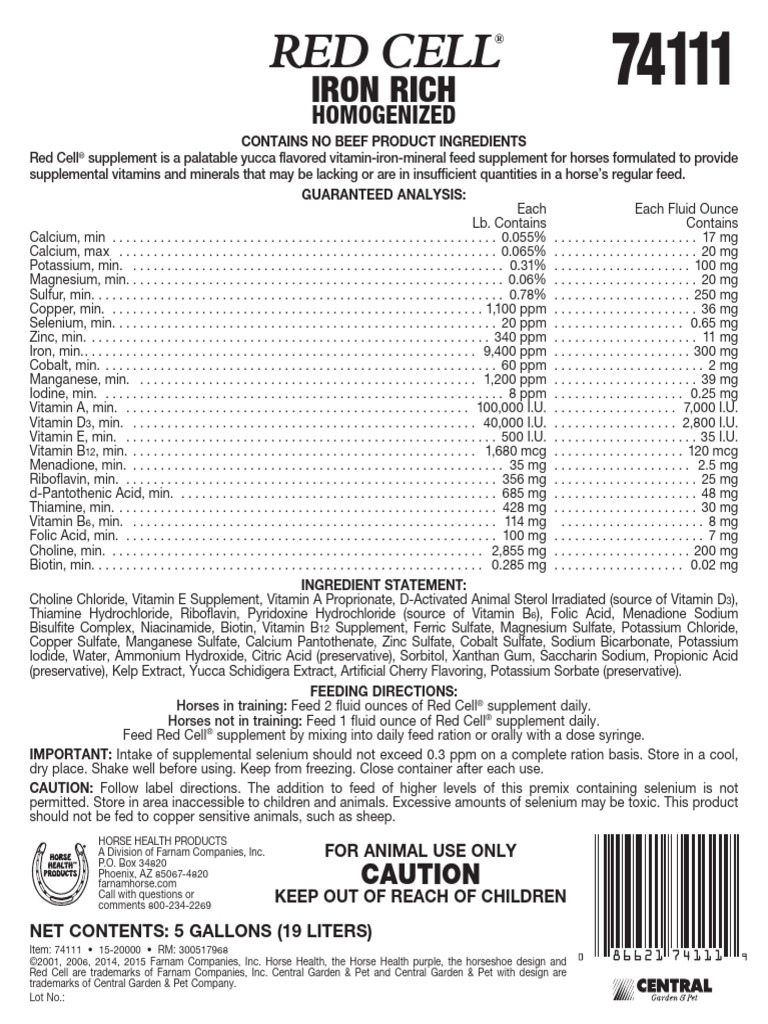 Red Cell Liquid 5 Gallon PDF | PDF | Dietary Supplements | Potassium