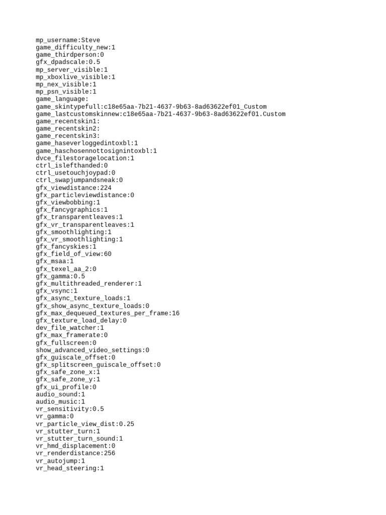 Minecraft Game Settings Configuration | PDF