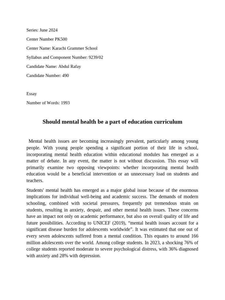 Shoul Mental Health Be A Part of Education Curriculum 2 | PDF | Mental ...