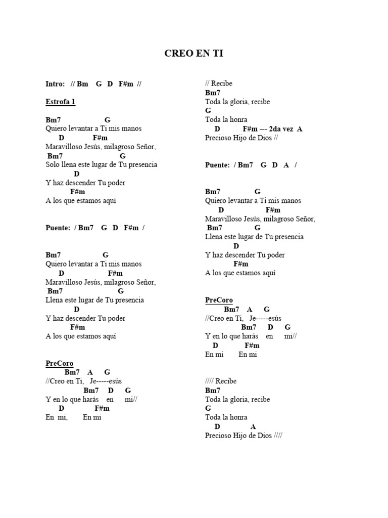 Acordes y letra de "Creo en Ti" | PDF