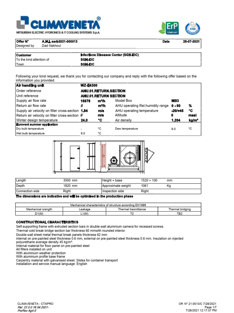 Submittal AHU-01 Exhaust | PDF | Flow Measurement | Electric Motor
