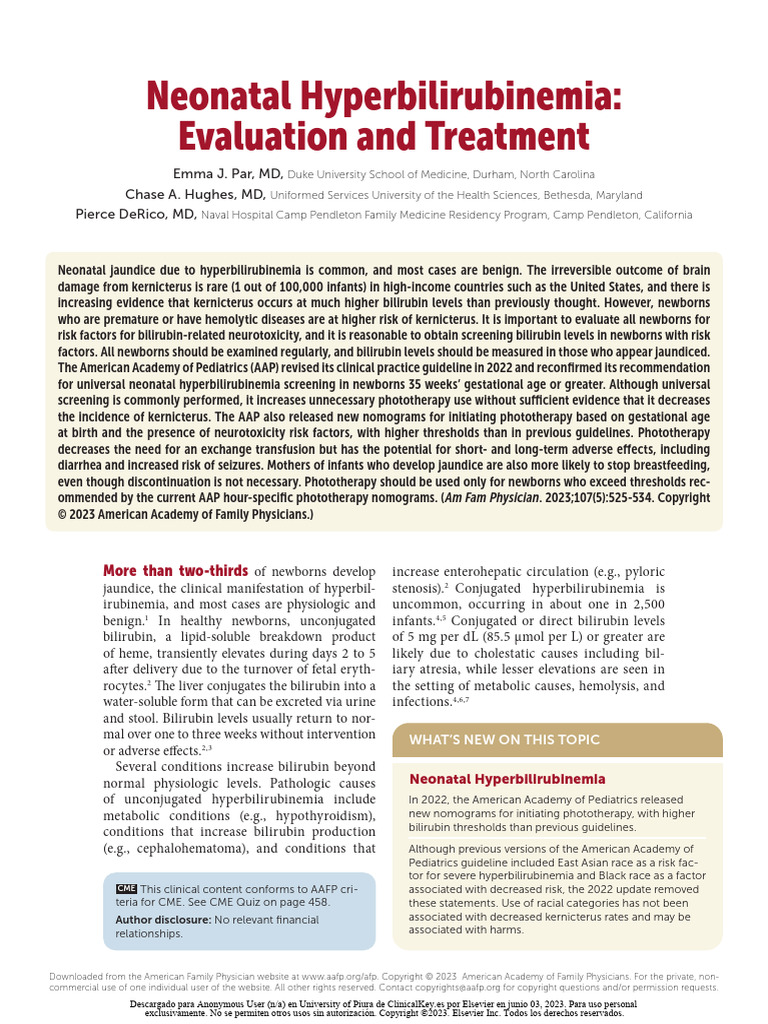 Neonatal Hyperbilirubinemia Evaluation and Treatment | PDF | Medical ...