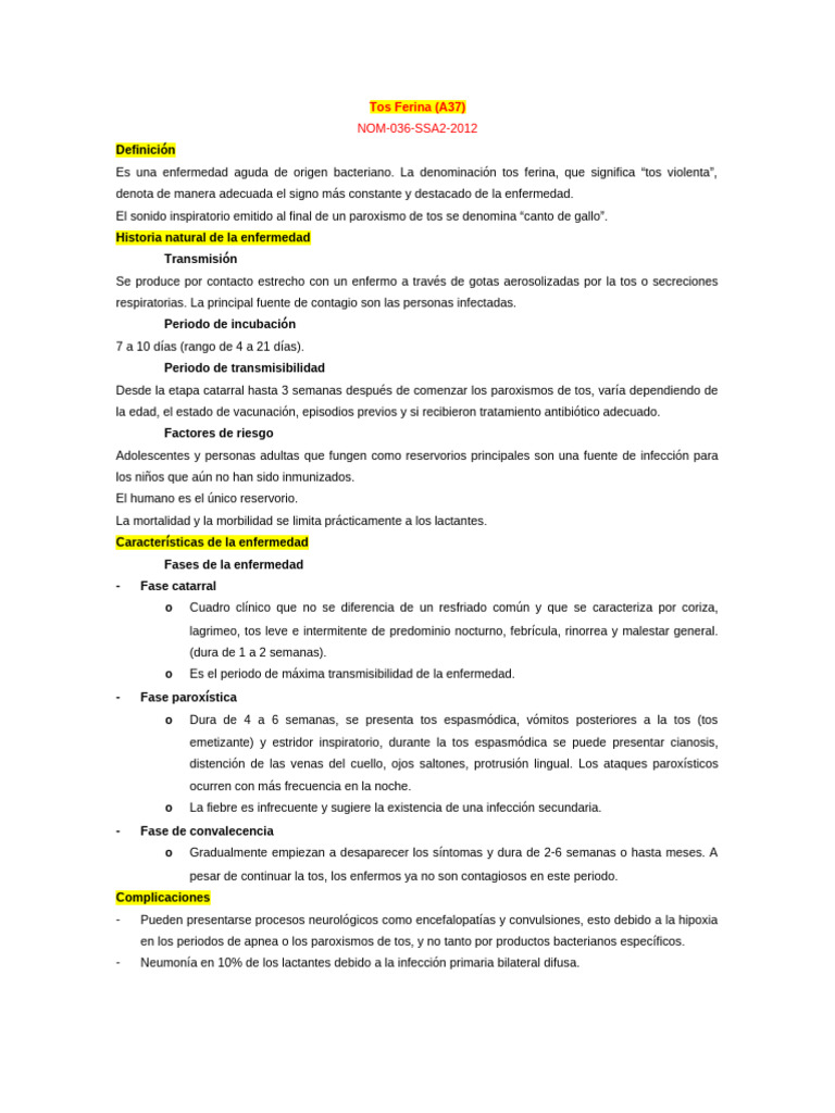 Tos Ferina | PDF | Medicina CLINICA | Enfermedades y trastornos