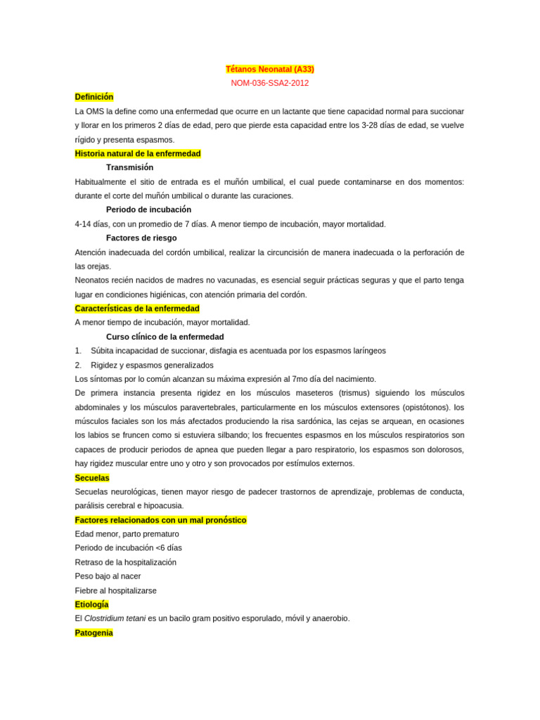 Tétanos Neonatal: Definición y Prevención | PDF | Infantes | Parto