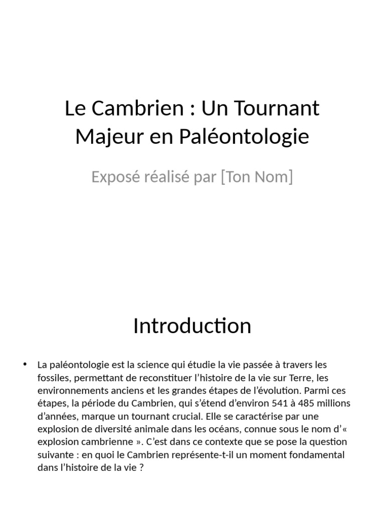 Le Cambrien : Révolution Paléontologique | PDF | Fossile | Paléontologie