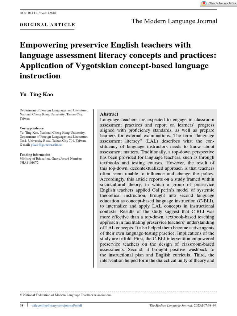 The Modern Language Journal - 2023 - Kao - Empowering Preservice English Teachers With Language ...