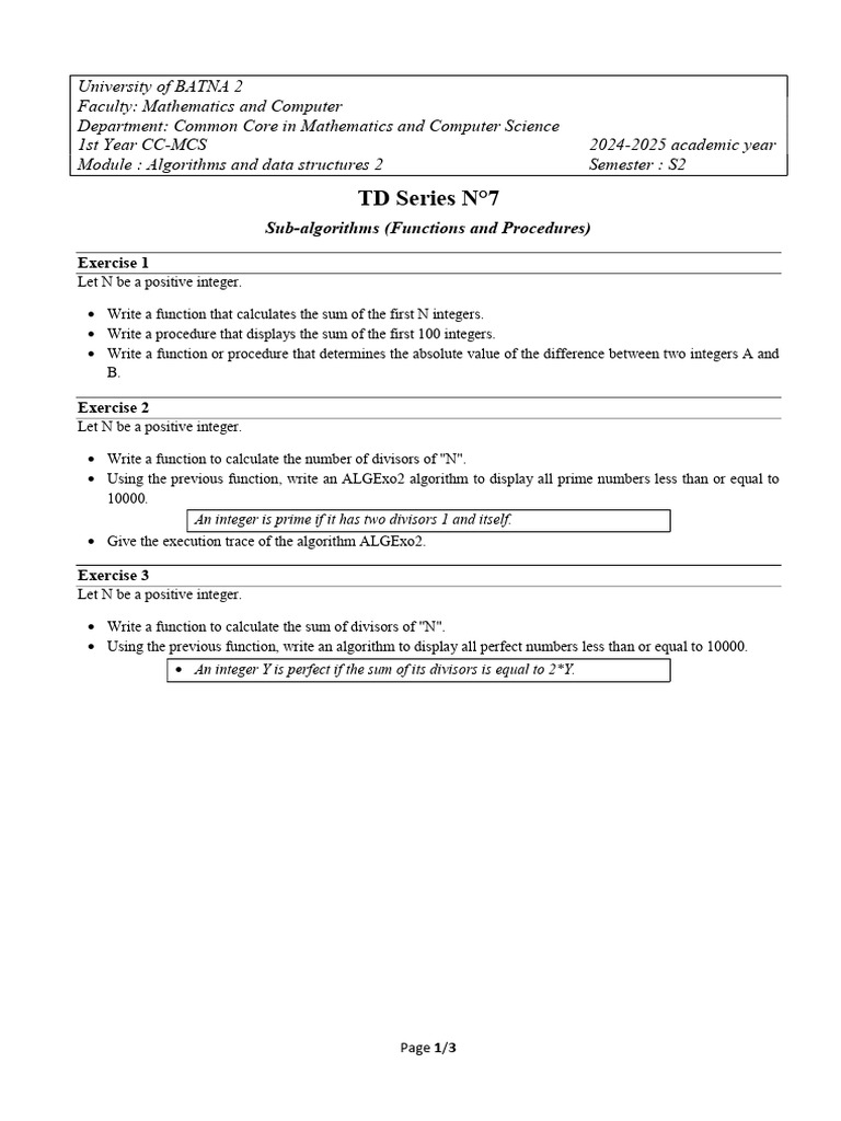 Algorithms and Data Structures Exercises | PDF | Integer | Function (Mathematics)