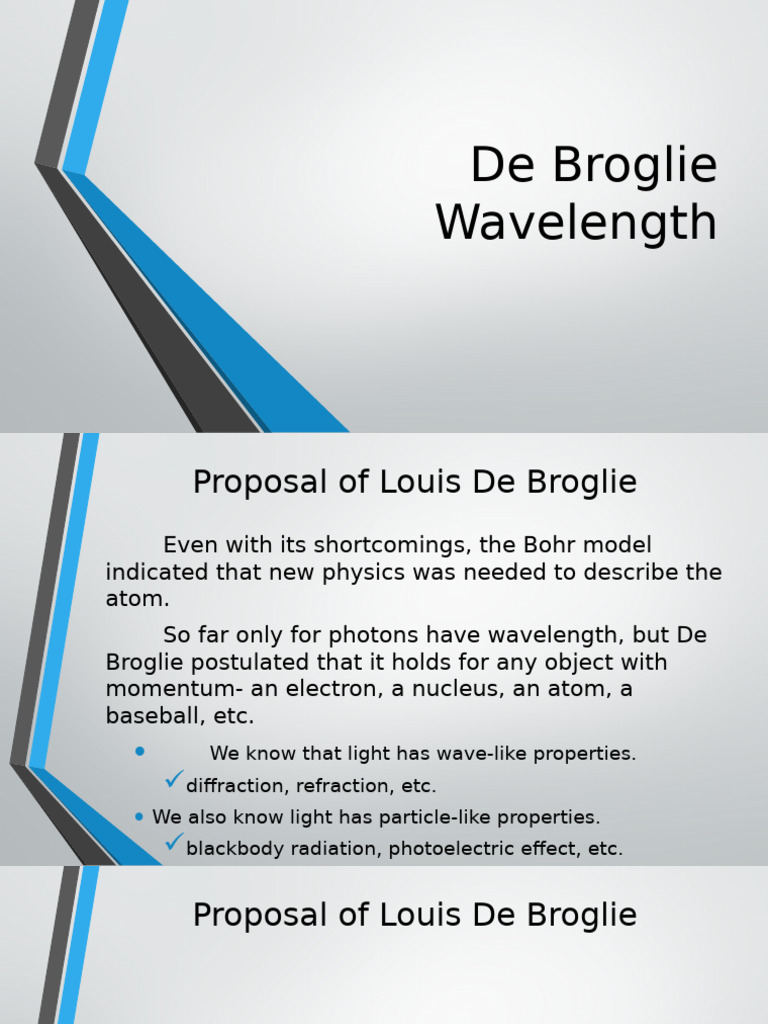 De Broglie Wavelength | PDF | Electron | Wavelength