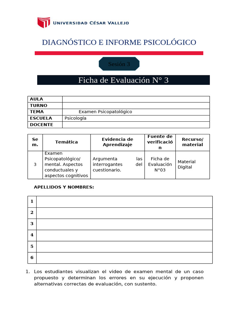 Ficha de Evaluación - Diag-Info - Sesión 3 - 2025-1 | PDF