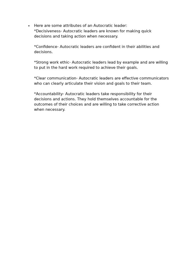 Attributes of Autocratic Leadership | PDF