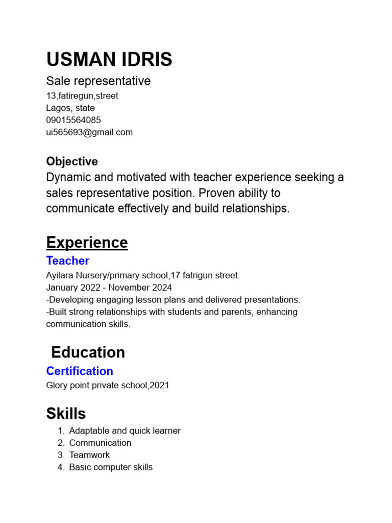 Usman Idris CV | PDF