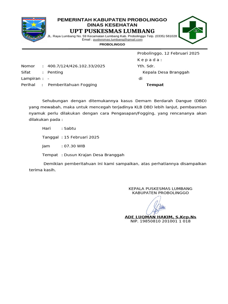 Surat Pemberitahuan Fogging | PDF