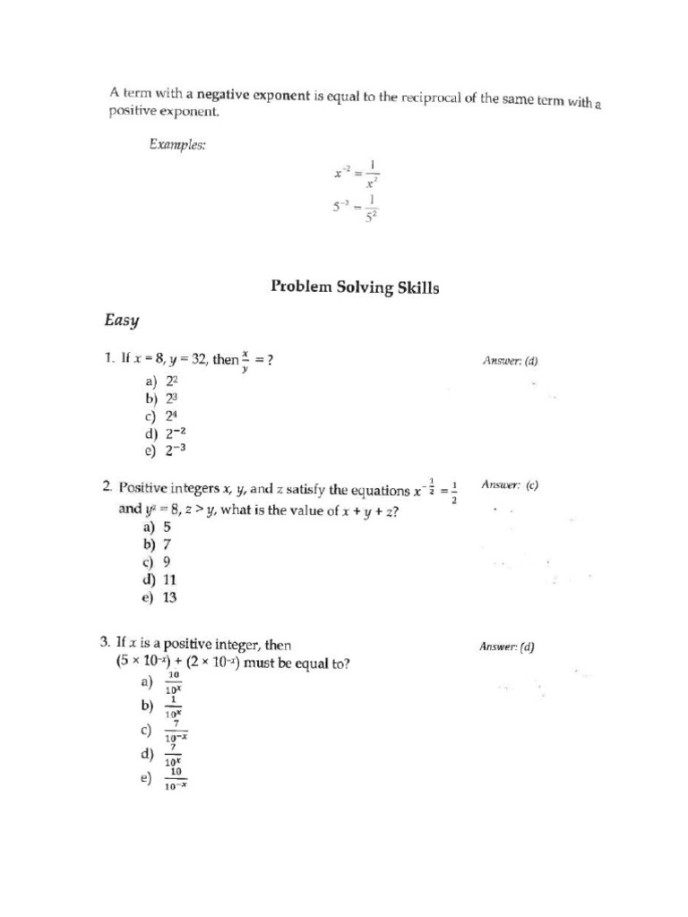 Negative Exponent | PDF