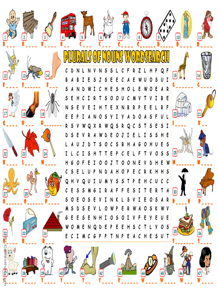 Plurals of Nouns - Wordsearch | PDF | Linguistic Morphology | Syntax
