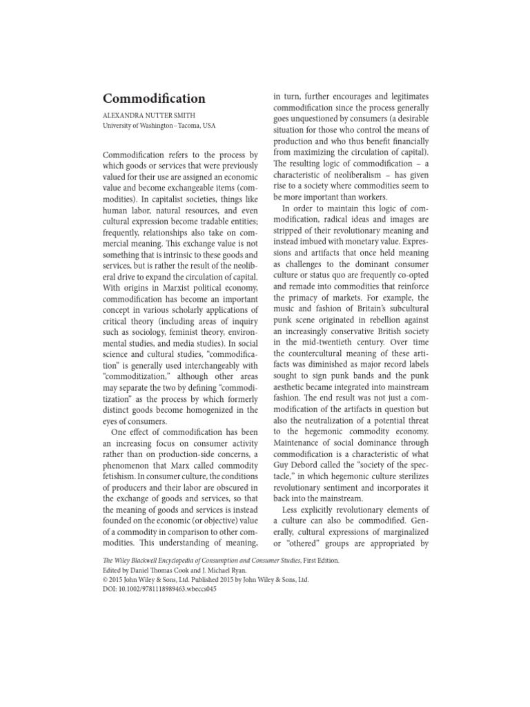 Commodification (AN Smith)-1 | PDF | Value (Economics) | Commodity