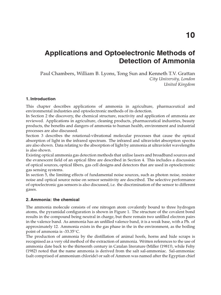 InTech-Applications and Optoelectronic Methods of Detection of Ammonia ...