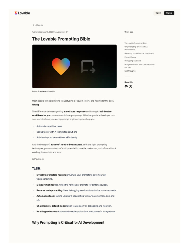 Lovable Dev Blog 2025-01-16 Lovable Prompting Handbook | PDF | Artificial Intelligence ...