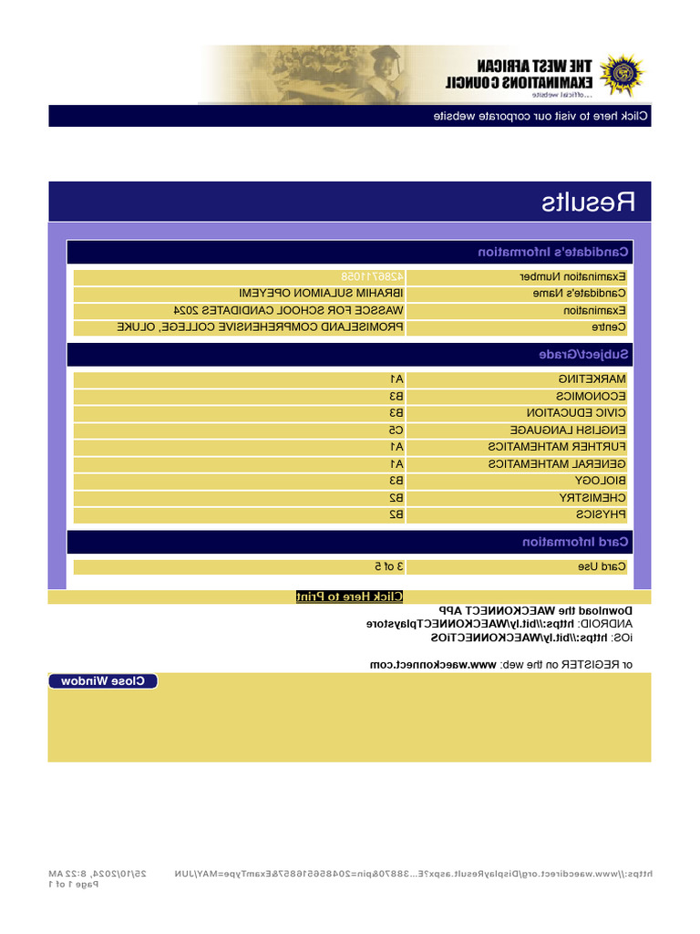 Waecdirect Online - Results | PDF