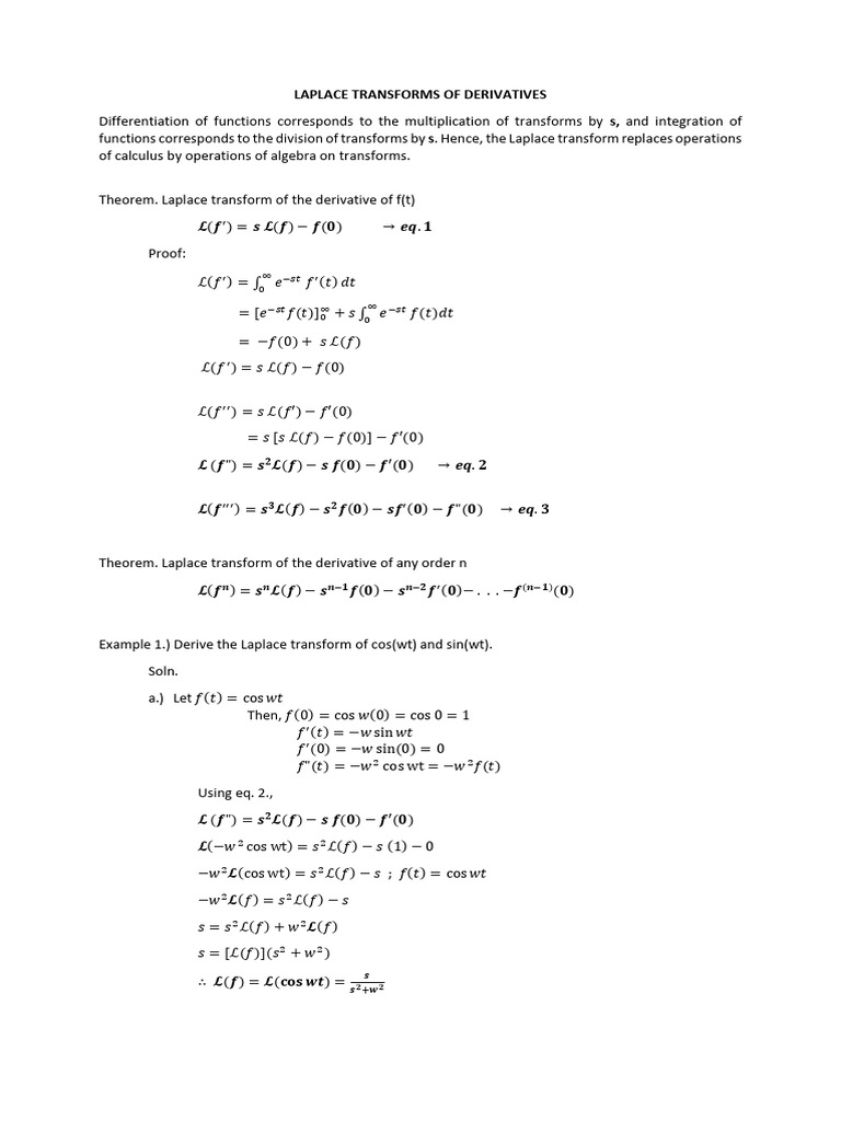 Laplace Transforms of Derivatives | PDF | Geometry | Applied Mathematics