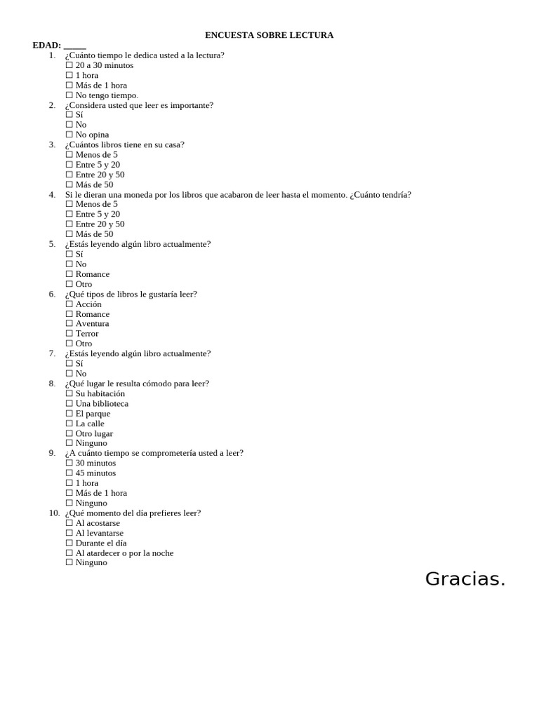 Encuesta Sobre Lectura | PDF