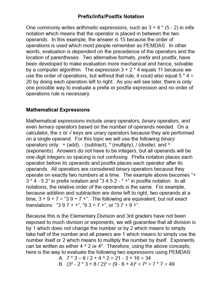 C2 Elem - Prefix-Postfix-Infix Notation | PDF | Arithmetic | Notation