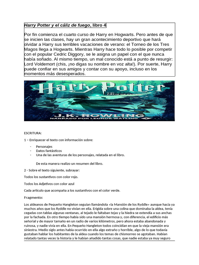 Harry Potter y El Cáliz de Fuego | PDF | Sustantivo | Género gramatical