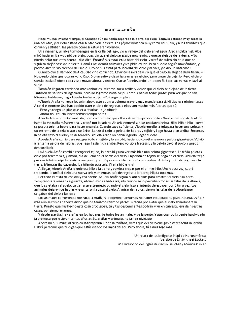 Grandmother Spider in Spanish - Abuela Araña - Doc | PDF