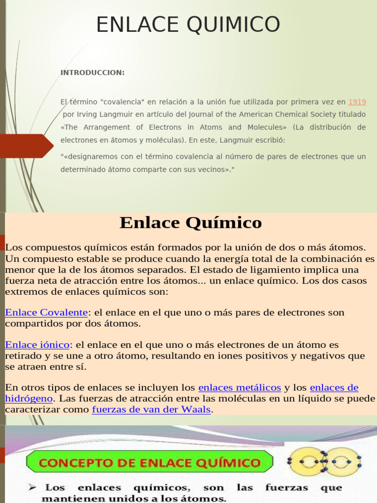 Enlace Quimico | PDF | Enlace químico | Enlace covalente