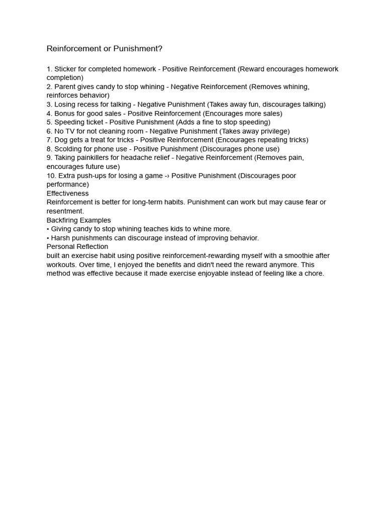 Reinforcement or Punishment | PDF