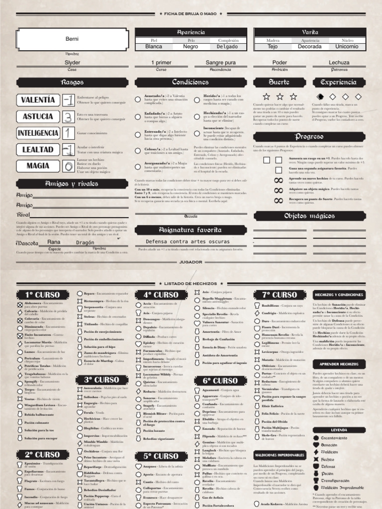 Hogwarts - Juego de Rol - FICHA - Ficha de Personaje | PDF | Poderes mitológicos