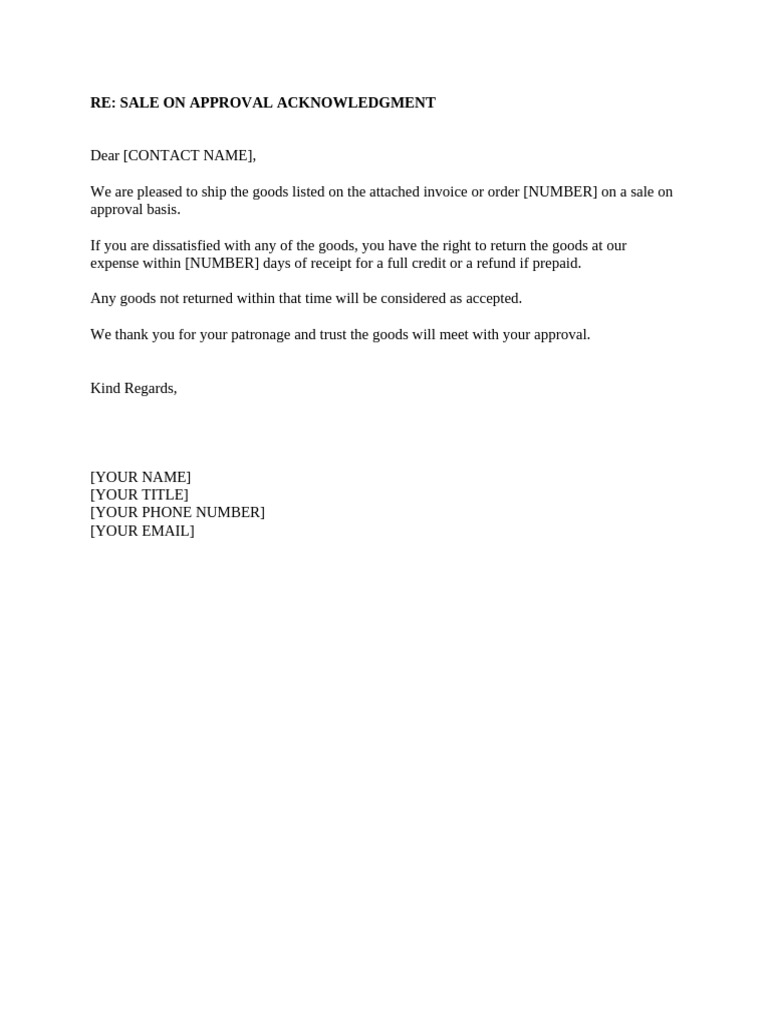 Sale on Approval Acknowledgment | PDF