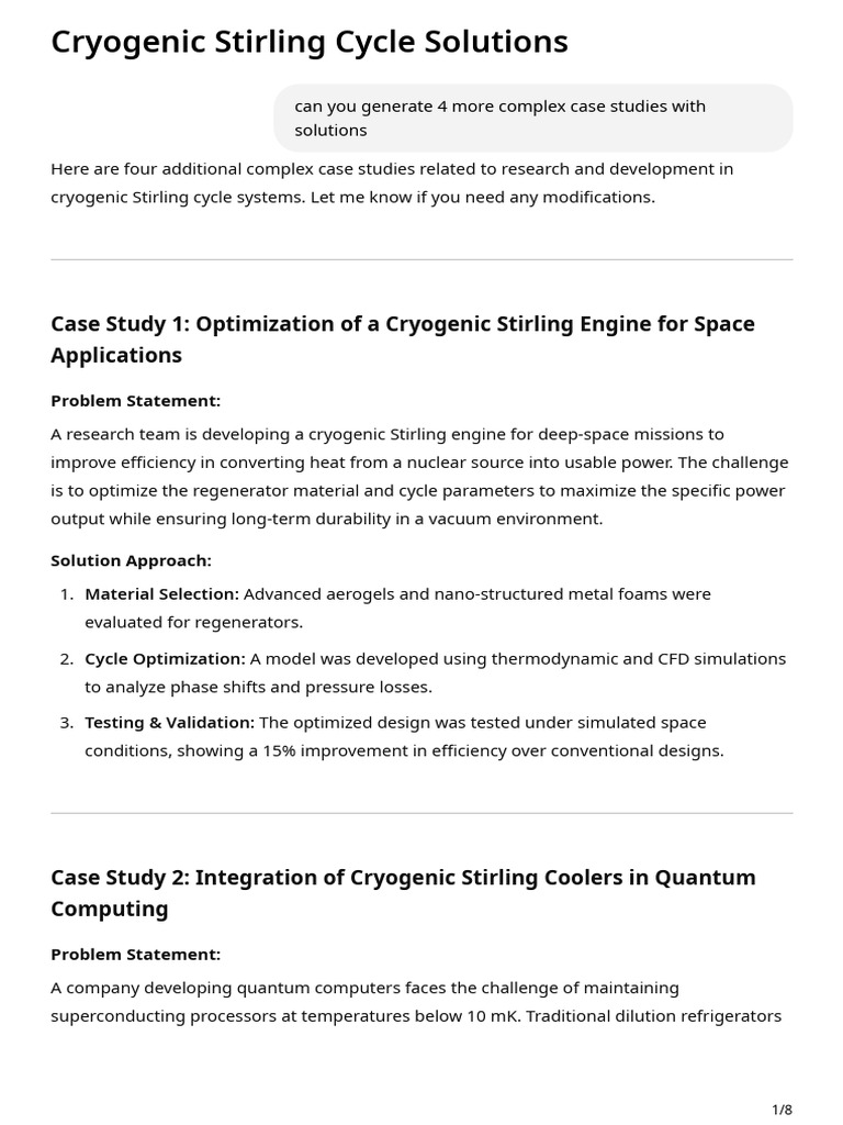 Advanced Cryogenic Stirling Cycle Case Studies | PDF | Cryogenics ...