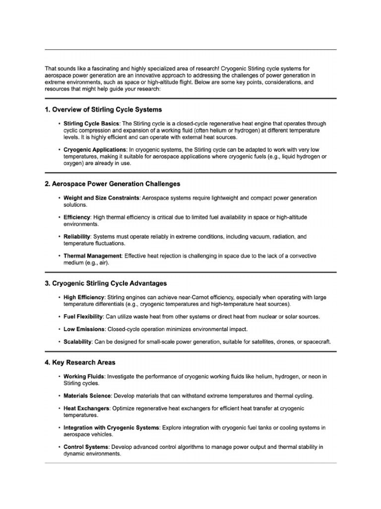 Cryogenic Stirling Space Power Generation | PDF