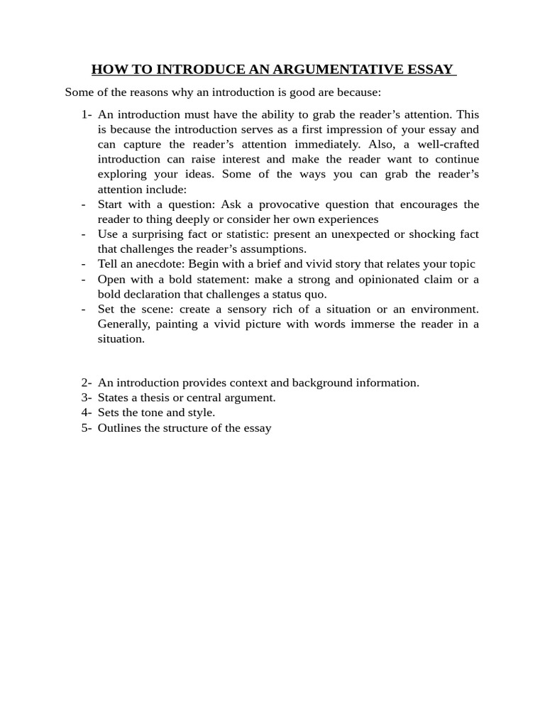 Crafting an Argumentative Essay Intro | PDF