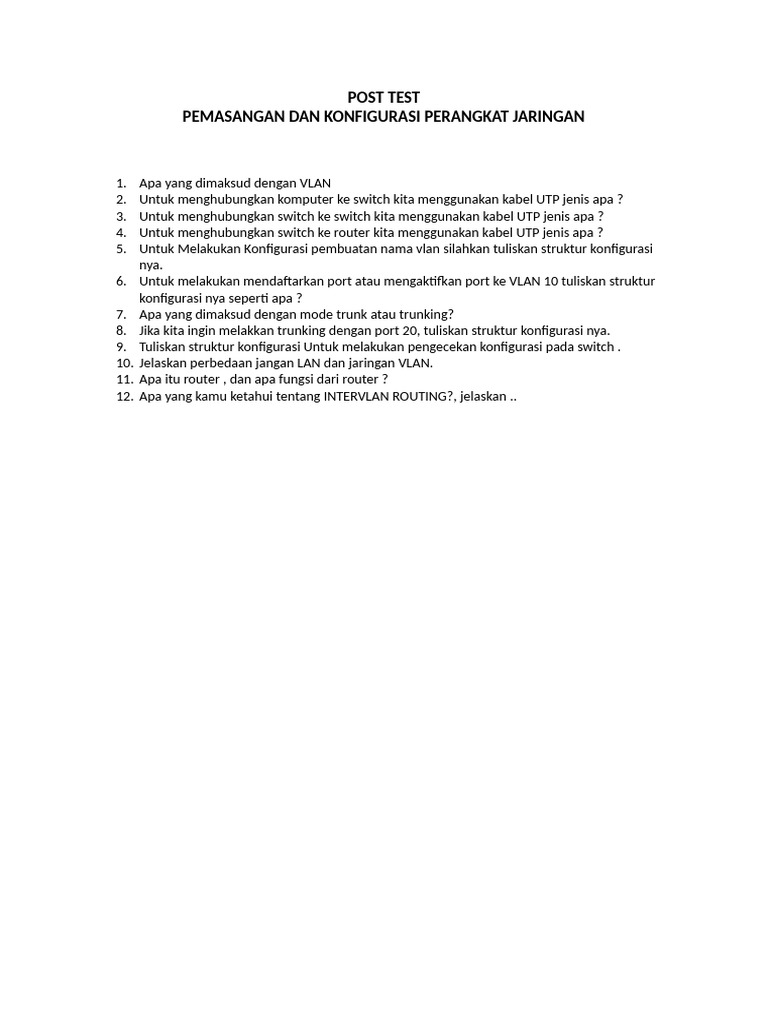 POST TEST PEMASANGAN DAN KONFIGURASI JARINGAN | PDF