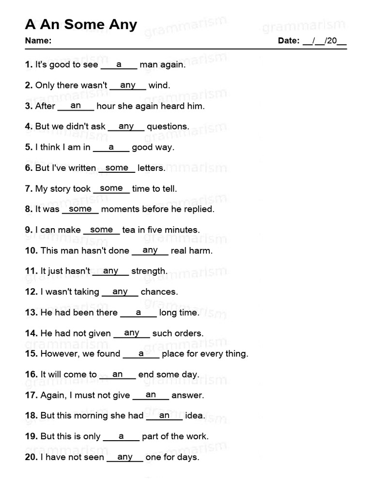 Grammarism Exercise: A, An, Some, Any | PDF