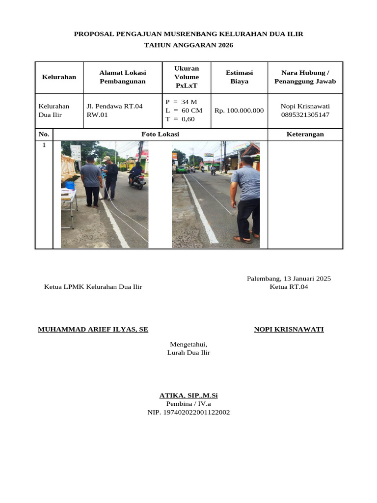Proposal Musrenbang Dua Ilir 2026 | PDF