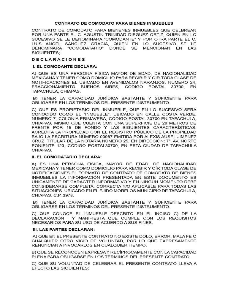 CONTRATO DE COMODATO | PDF