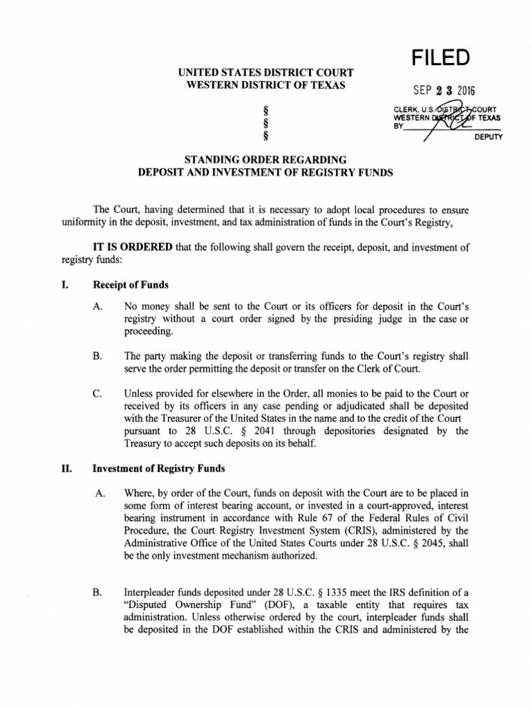 Texas Standing Order Sept 23 2016 | PDF