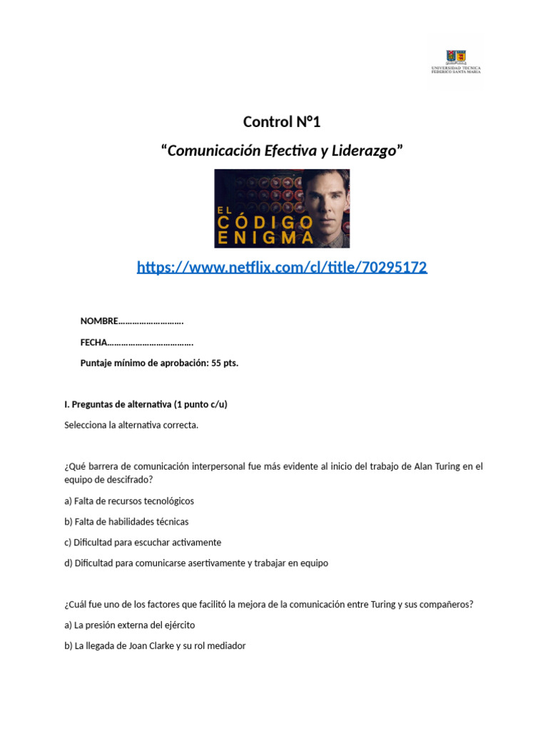 Control N°1 CE y Liderazgo | PDF
